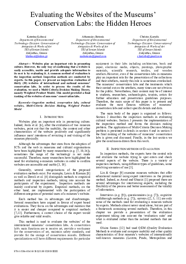 (PDF) Evaluating the Websites of the Museums' Conservation Labs: the ...