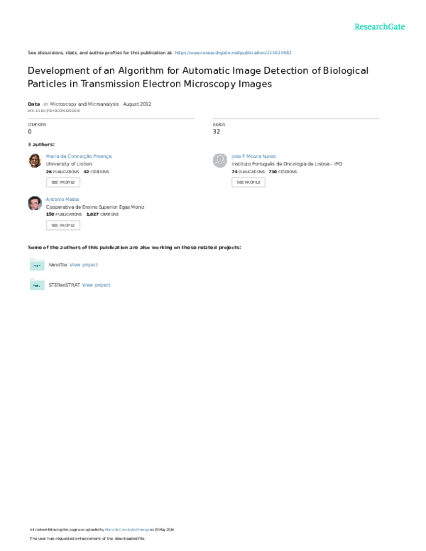 Pdf Development Of An Algorithm For Automatic Image Detection Of Biological Particles In