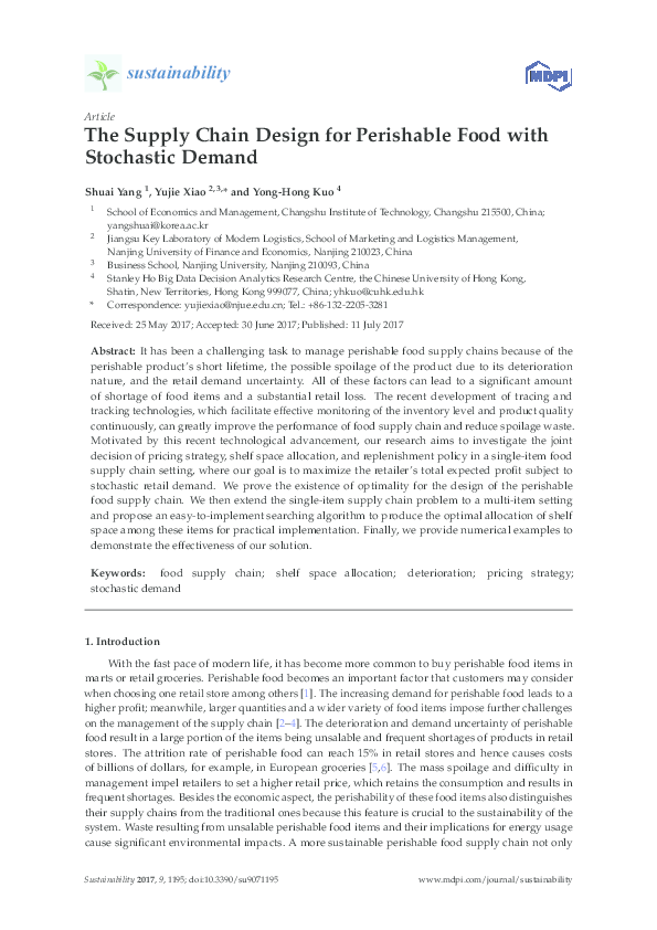 (PDF) The Supply Chain Design for Perishable Food with Stochastic Demand