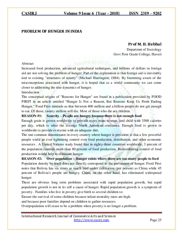 (PDF) PROBLEM OF HUNGER IN INDIA