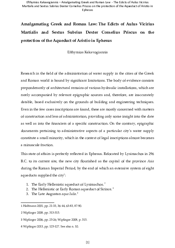 (PDF) Amalgamating Greek and Roman Law / VIth Meeting of young ...