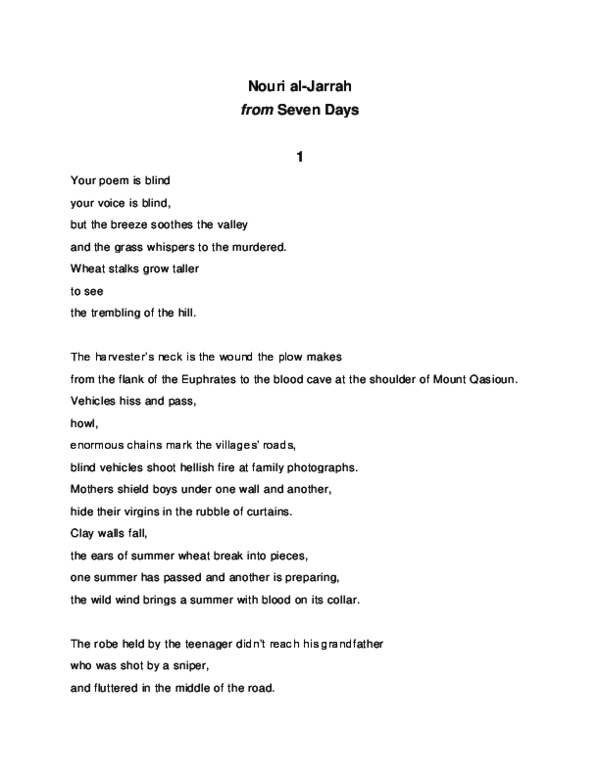 (DOC) Excerpts from "Seven Days," a poem by Nouri al-Jarrah