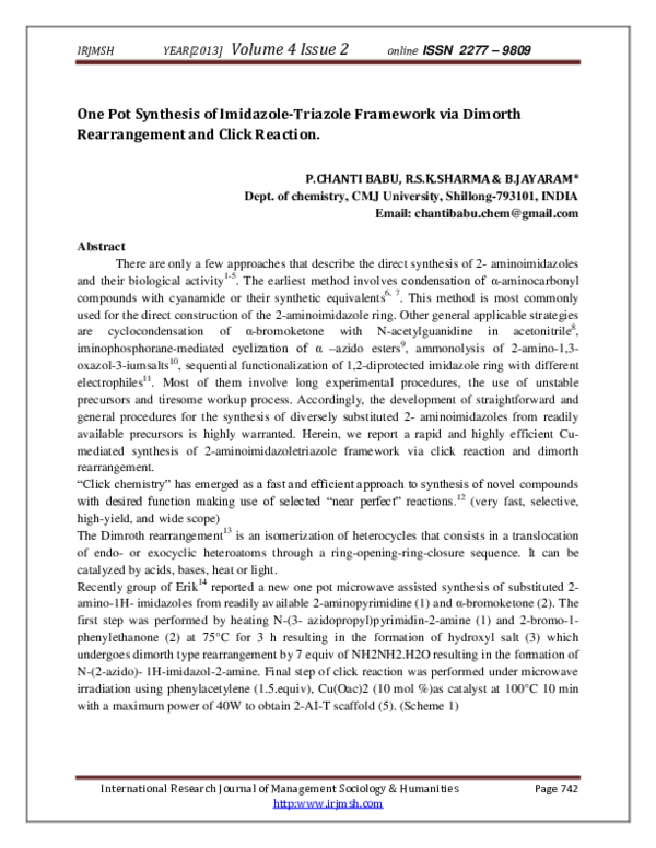 (PDF) One Pot Synthesis of Imidazole-Triazole Framework via Dimorth ...