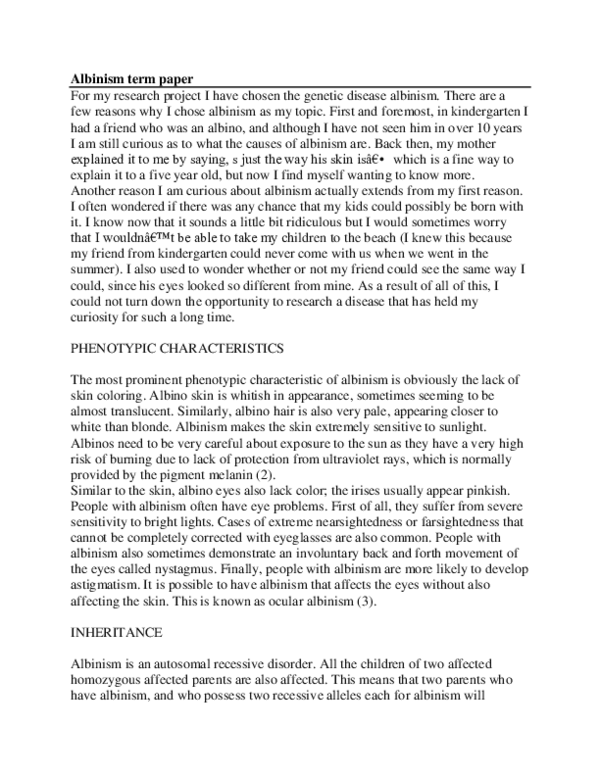 (DOC) Albinism sample assignment - https://www.nursingessayhub.com ...