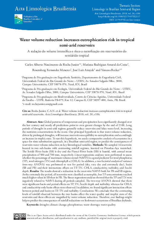 (PDF) Water volume reduction increases eutrophication risk in tropical ...