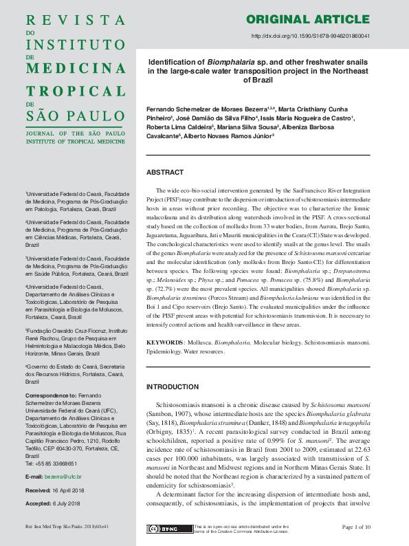 (PDF) Identification of Biomphalaria sp. and other freshwater snails in ...