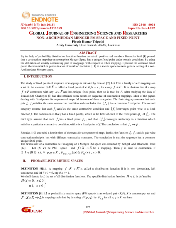 Doc Non Archimedean Menger Pm Space And Fixed Point
