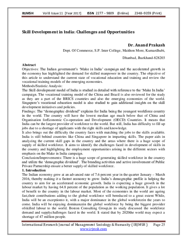 (PDF) Skill Development in India: Challenges and Opportunities