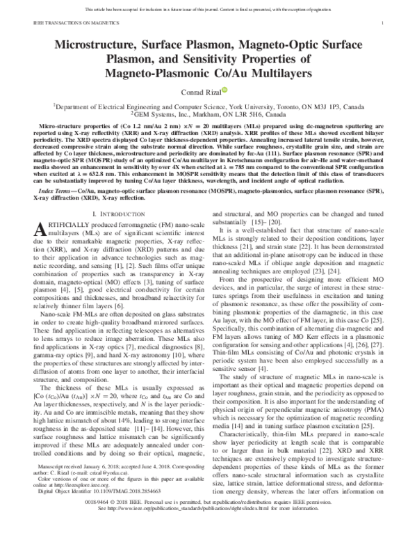 (PDF) Microstructure, Surface Plasmon, Magneto-Optic Surface Plasmon, and Sensitivity Properties ...