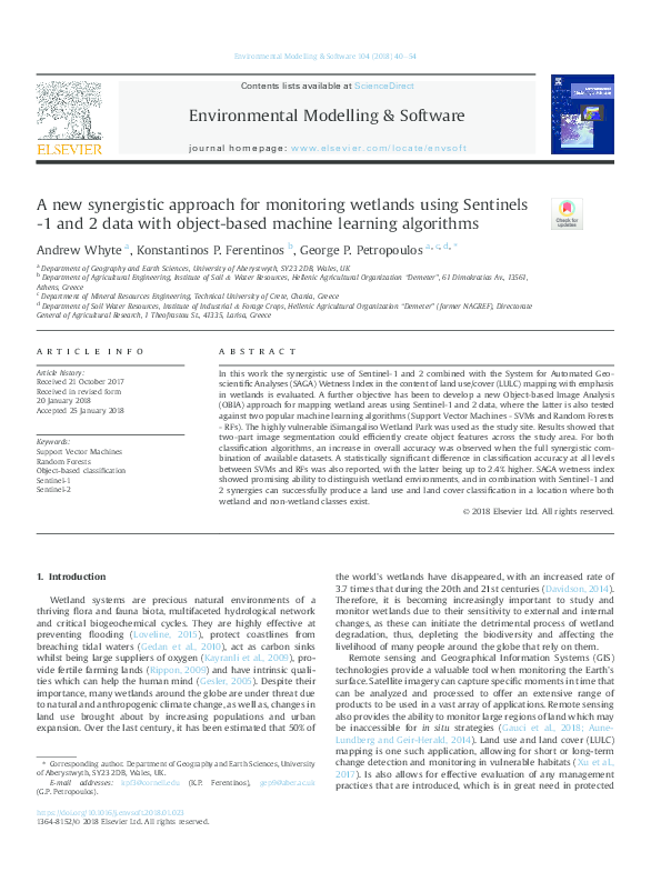 Pdf A New Synergistic Approach For Monitoring Wetlands Using Sentinels 1 And 2 Data With 9055