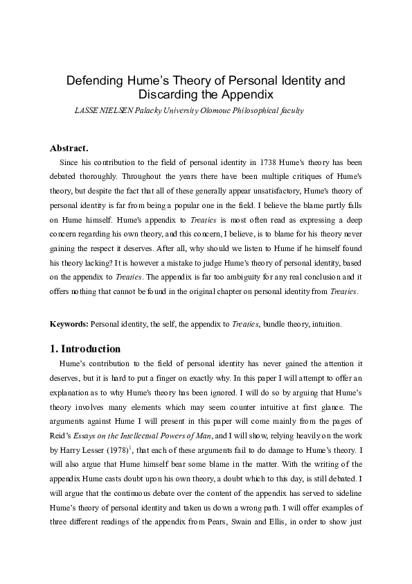 (PDF) Defending Hume's Theory of Personal Identity and Discarding the ...