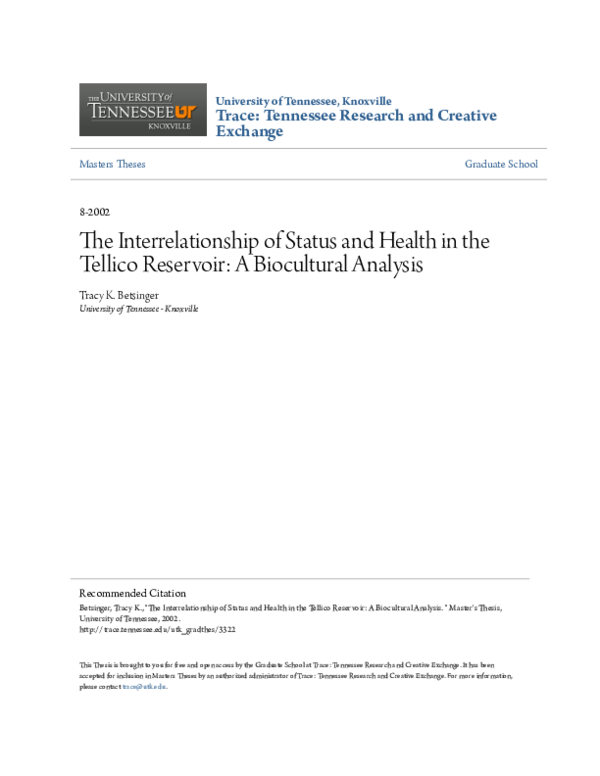 (PDF) The Interrelationship of Status and Health in the Tellico ...