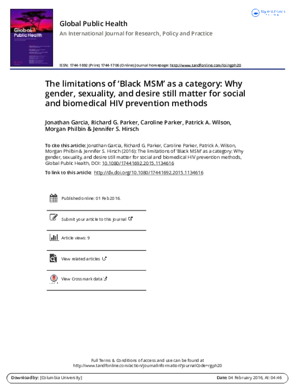 (PDF) The limitations of ‘Black MSM’ as a category: Why gender ...