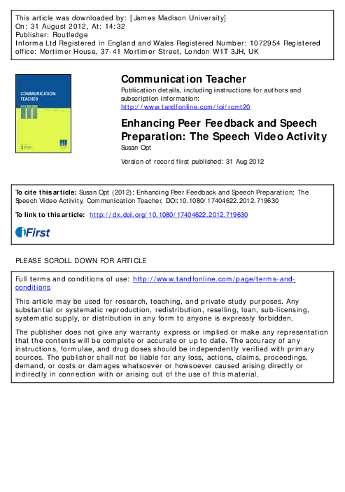 (PDF) Enhancing Peer Feedback and Speech Preparation: The Speech Video ...