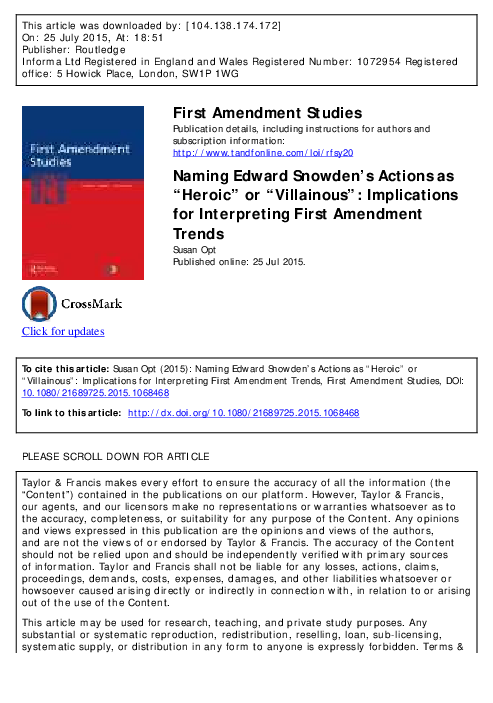 (PDF) First Amendment Studies " Heroic " or " Villainous ...