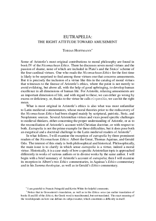 (PDF) “Eutrapelia: The Right Attitude toward Amusement.” In Mots ...