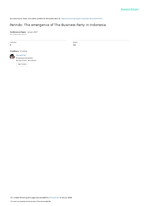 (PDF) Perindo: The emergence of The Business Party in Indonesia Perindo ...