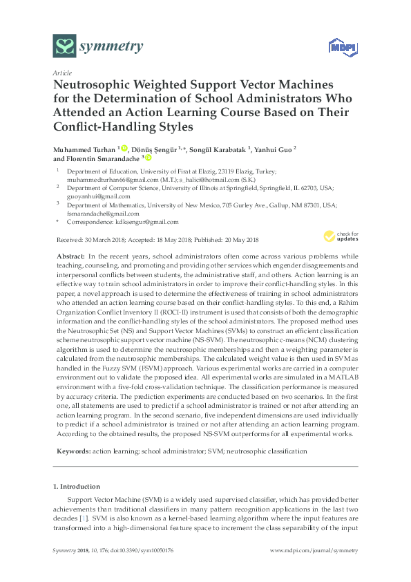 (PDF) Neutrosophic Weighted Support Vector Machines for the Determination of School ...