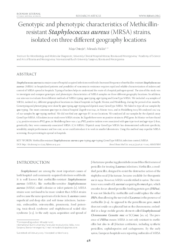 Pdf Genotypic And Phenotypic Characteristics Of Methicillin Resistant Staphylococcus Aureus