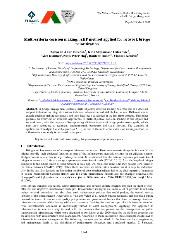 Pdf Multi Criteria Decision Making Ahp Method Applied For Network Bridge Prioritization