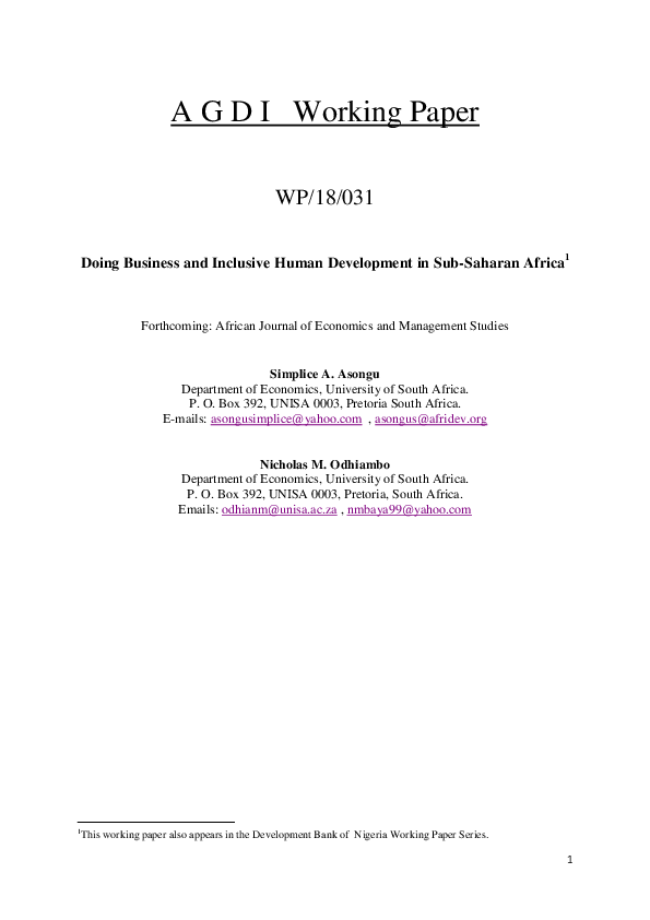 Pdf Doing Business And Inclusive Human Development In Sub Saharan Africa