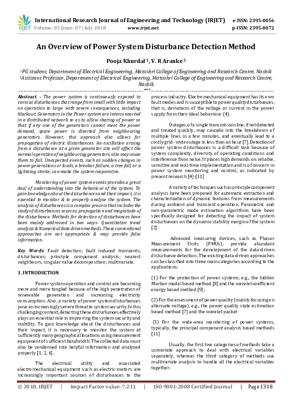 (PDF) IRJET- An Overview of Power System Disturbance Detection Method | IRJET Journal - Academia.edu