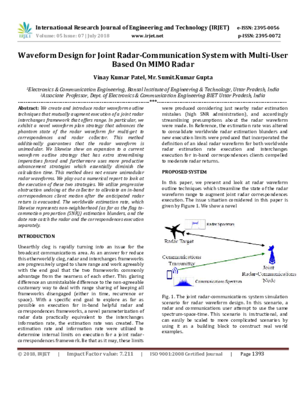 Pdf Waveform Design For Joint Radar Communication System With Multi User Based On Mimo Radar
