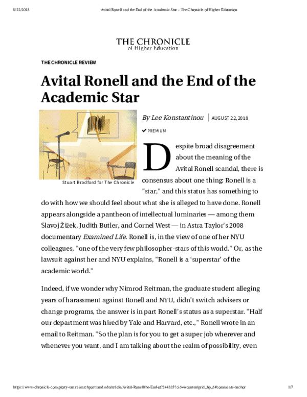 (PDF) Avital Ronell and the End of the Academic Star