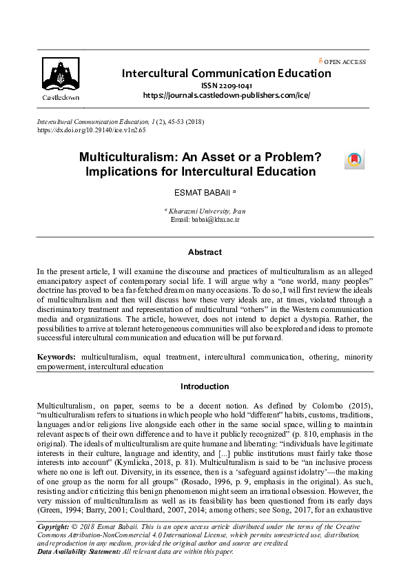 (PDF) Multiculturalism: An Asset or a Problem? Implications for ...