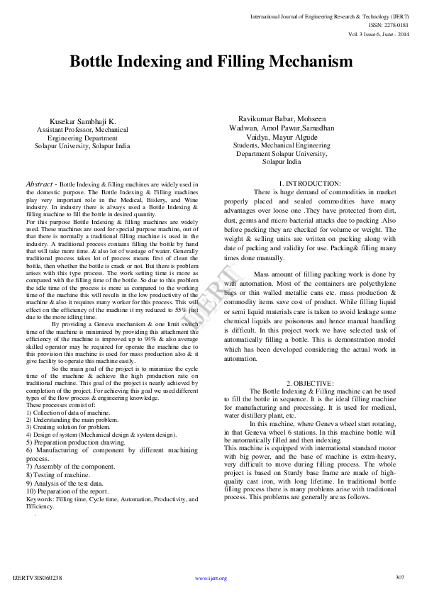 (PDF) Bottle Indexing and Filling Mechanism