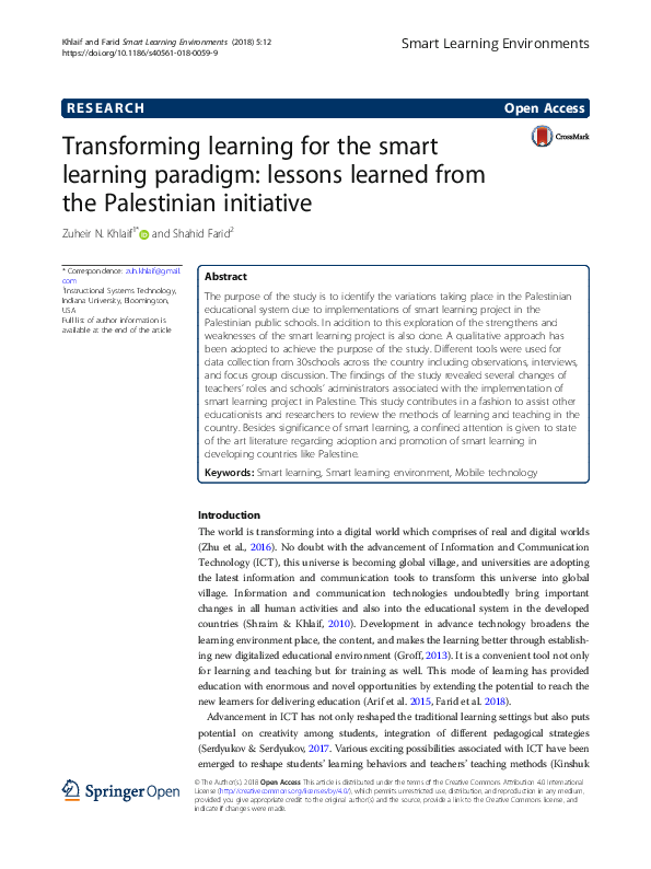 (PDF) Transforming learning for the smart learning paradigm: lessons ...