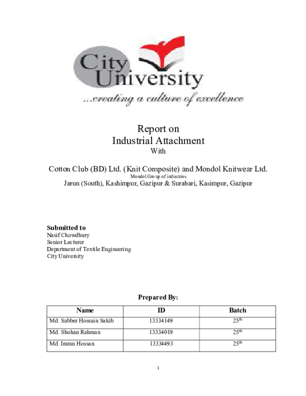 Pdf Internship Report On Training At Mondol Group Of Industries