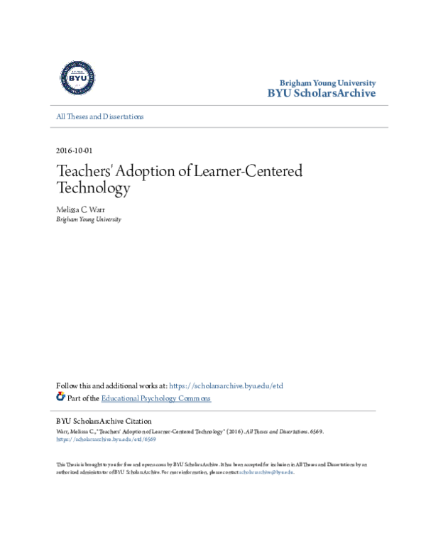 (PDF) Teachers' Adoption of Learner-Centered Technology