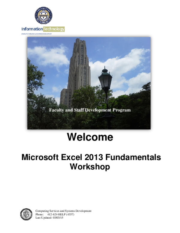 (PDF) Welcome Microsoft Excel 2013 Fundamentals Workshop Faculty and ...