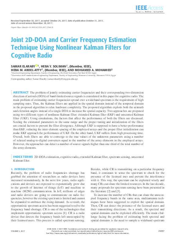 Pdf Joint 2d Doa And Carrier Frequency Estimation Technique Using