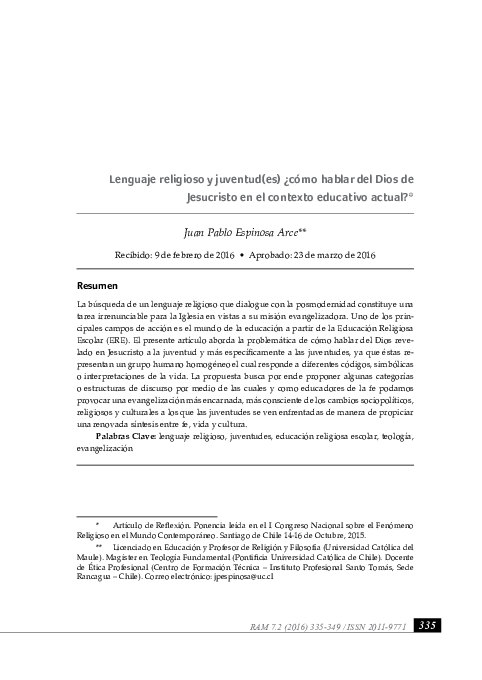 (PDF) Lenguaje religioso y juventud(es) ¿cómo hablar del Dios de ...
