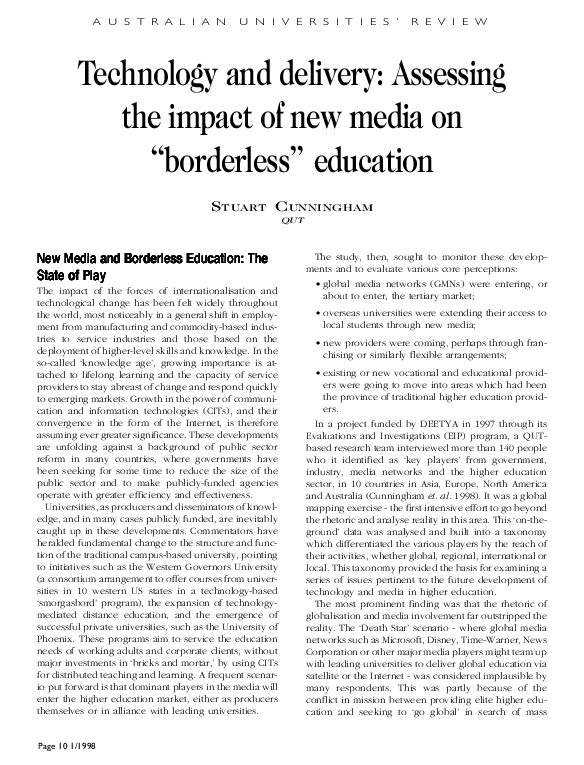 (PDF) Technology and Delivery: Assessing the Impact of New Media on "Borderless" Education