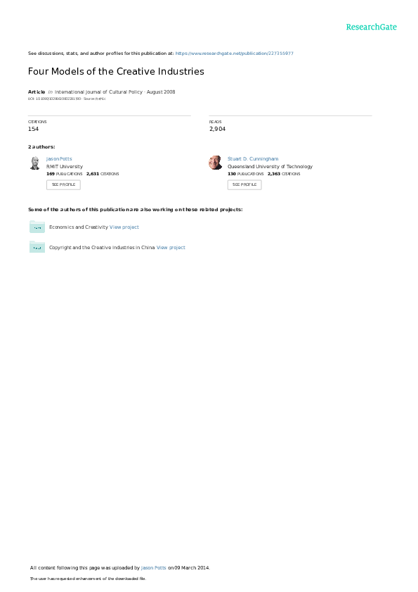 (PDF) Four models of the creative industries