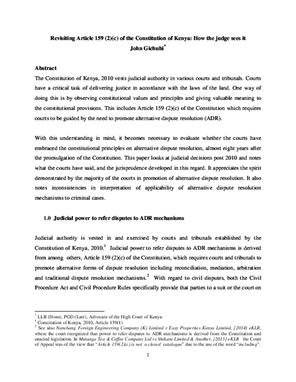 (PDF) John Gichuhi, "Revisiting Article 159 (2)(c) of the Constitution ...