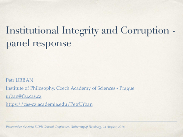 (PDF) Institutional Integrity and Corruption - panel response
