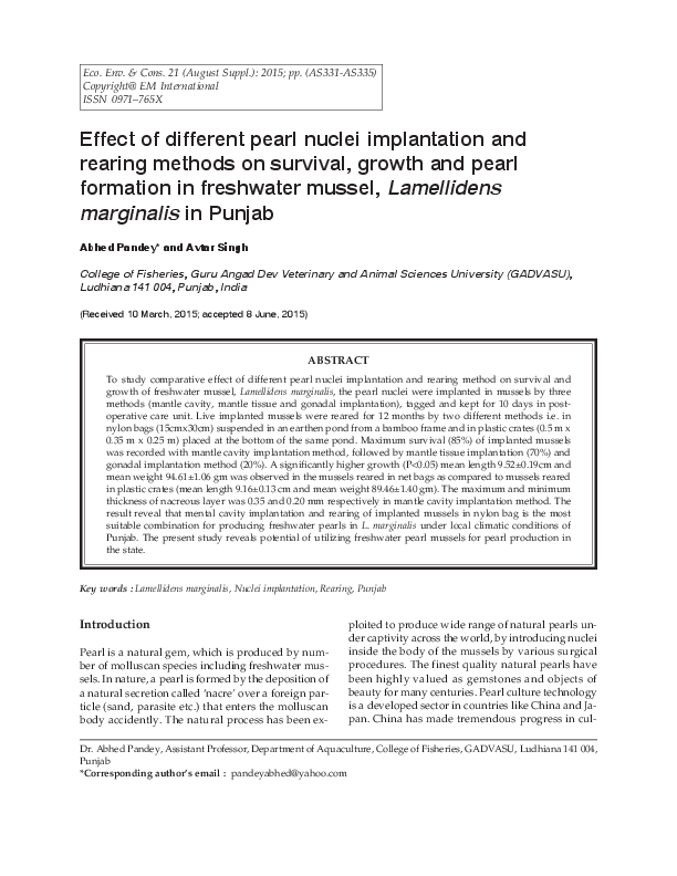 (PDF) Effect of different pearl nuclei implantation and rearing methods ...
