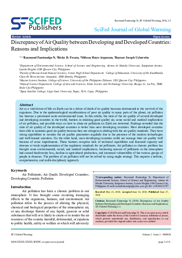 (PDF) Discrepancy of Air Quality between Developing and Developed ...