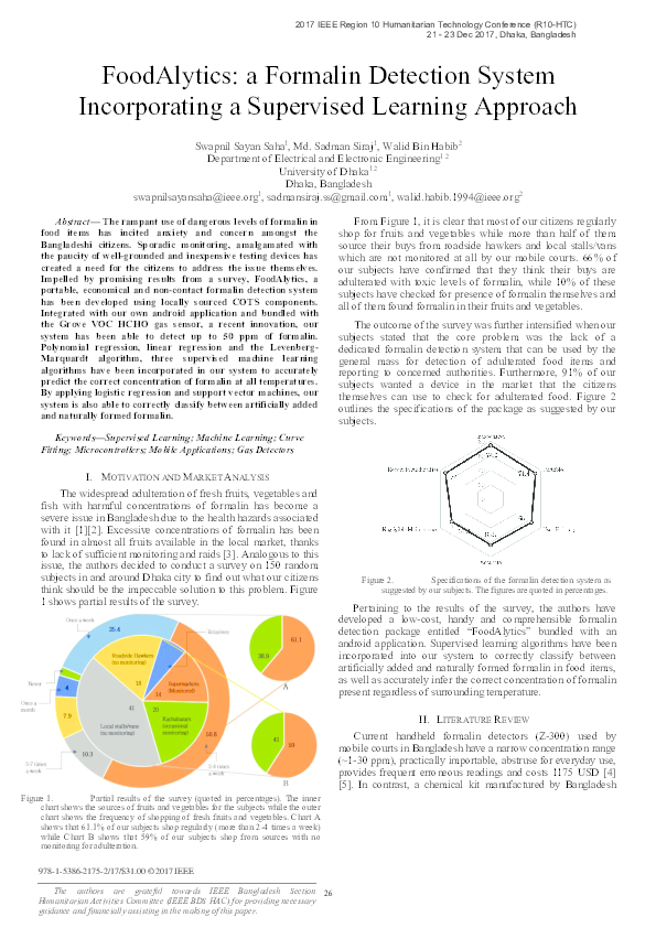 Pdf Foodalytics A Formalin Detection System Incorporating A Supervised Learning Approach