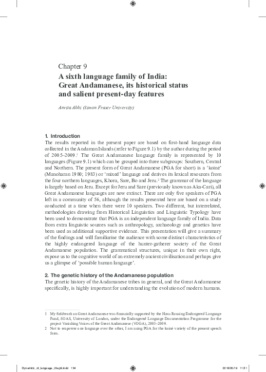 (PDF) A sixth language family of India: Great Andamanese, its ...