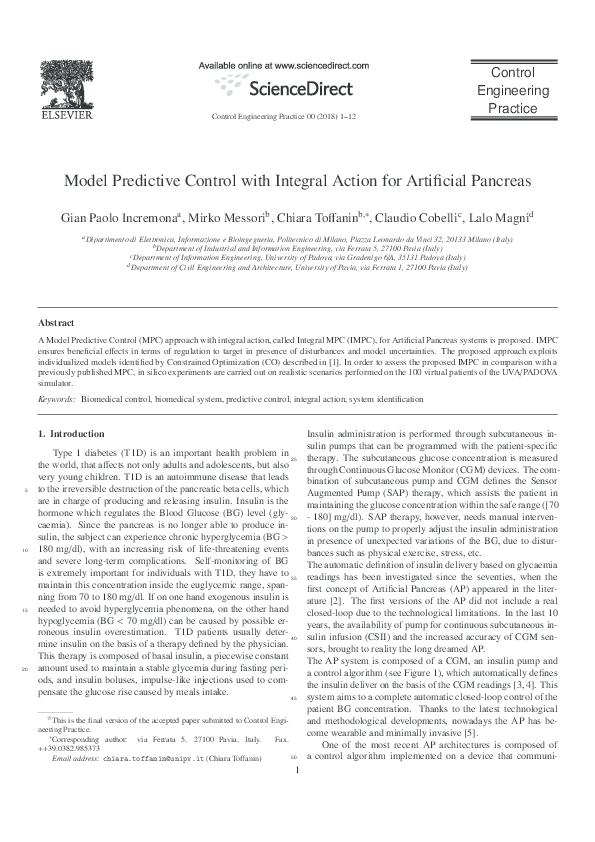 (PDF) Model Predictive Control With Integral Action for Artificial Pancreas