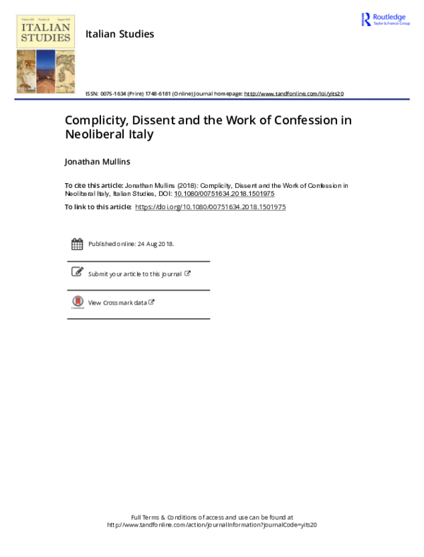 (PDF) Complicity, Dissent and the Work of Confession in Neoliberal Italy