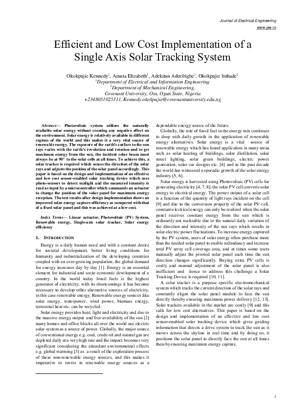 Pdf Efficient And Low Cost Implementation Of A Single Axis Solar Tracking System