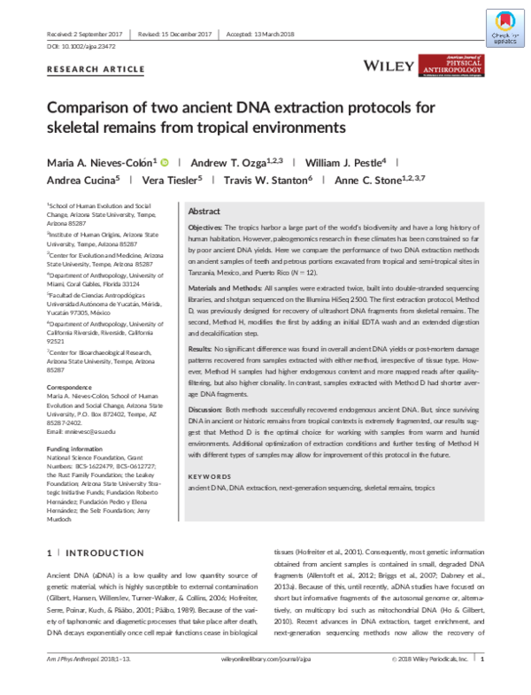 Pdf Comparing Dna Extraction In Tropical Skeletons