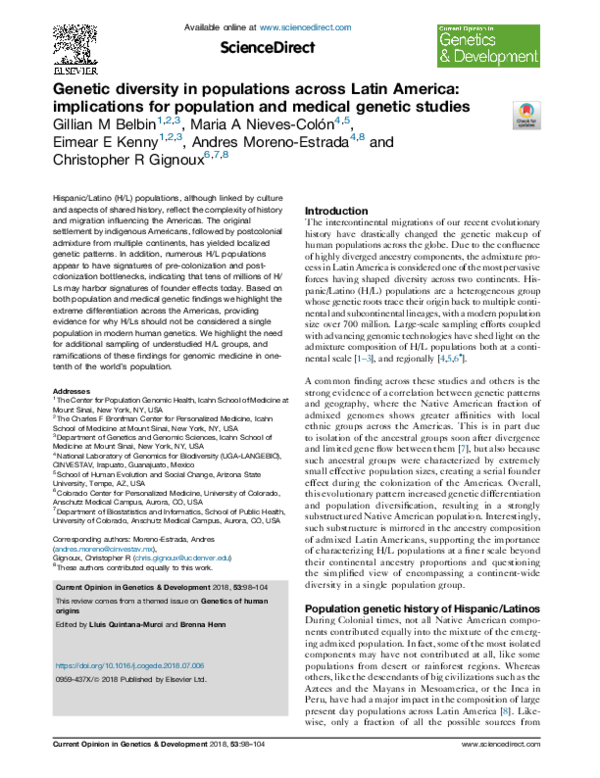 (PDF) Genetic diversity in populations across Latin America ...