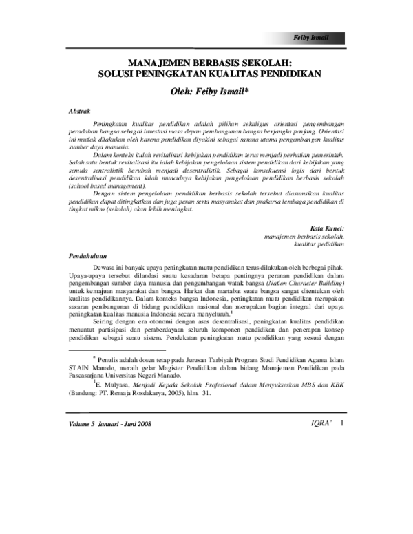 Pdf Mbs Manajemen Berbasis Sekolah